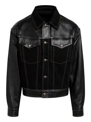 Versace Denim And Leather Bomber Jacket - Black