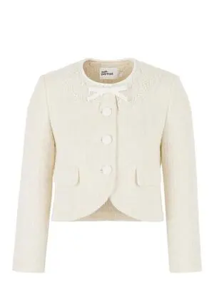 SELF-PORTRAIT Cropped Textured Blazer - Multicolor