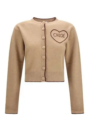 Chloé CHLOÉ Fitted Logo Cardigan Cream