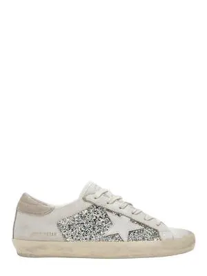 GOLDEN GOOSE Golden Goose White/Platinum Glitter Super-Star Sneakers Women Silver