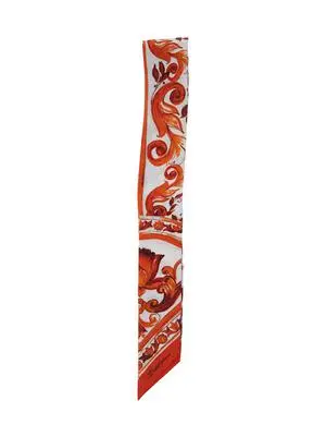 Dolce & Gabbana Orange Foulard With All-over Majolica Print In Silk For - Multicolor