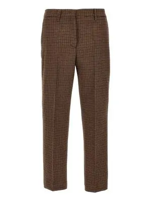 Prada Houndstooth Virgin Wool Trousers - Brown