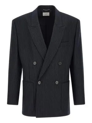 Saint Laurent Pinstriped Double-breasted Blazer - Blue