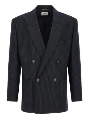 Saint Laurent Pinstriped Double-breasted Blazer - Blue