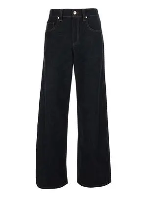 Brunello Cucinelli Black Jeans With Logo Patch On The Back And Contrasting Stitching In Denim For - Multicolor