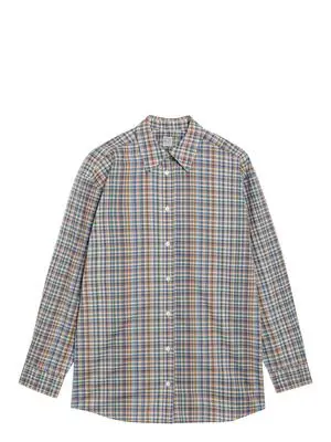 TOTEME Oversized Checked Shirt In /orange Organic Cotton - Blue