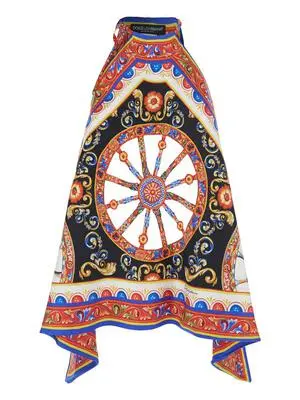 Dolce & Gabbana Sleeveless Top With Halterneck And All-over Carretto Motif In Silk For - Multicolor