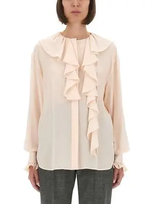 Alexander McQueen Silk Ruffled Shirt - Pink