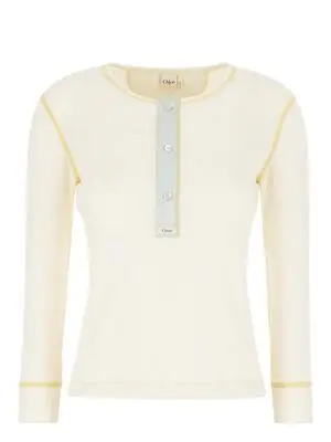 Chloé Long Sleeve Ribbed Henley Top - Multicolor