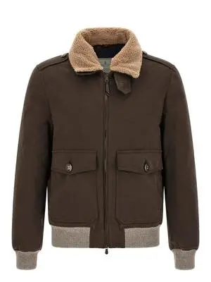 Brunello Cucinelli Waterproof Shearling-collar Bomber Jacket - Brown