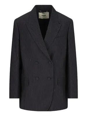 Fendi Pinstripe Peak Lapel Blazer - Blue