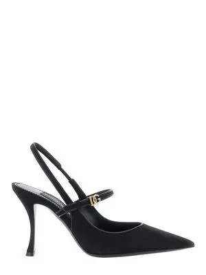 Dolce & Gabbana Black Slingback Pumps With Ankle Strap Closure In Suede For - Multicolor