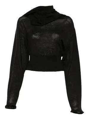 Rick Owens Knitted Draped Neck Long Sleeves Top - Black