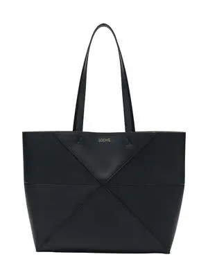 Loewe Medium Puzzle Fold Tote Bag In Navy Leather - Blue