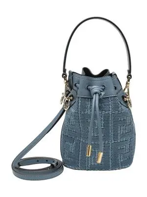 Fendi Mon Tresor Mini Bag In Canvas With Cerulean Ff Embroidery - Blue