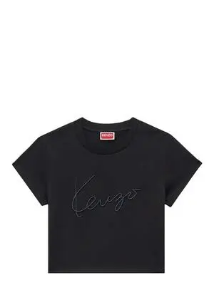 Kenzo Signature Embroidered Cotton Cropped T-shirt - Black