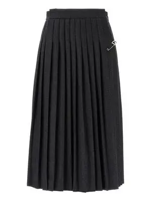 Prada Pleated Wool Midi Skirt - Gray