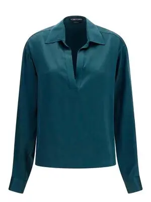 TOM FORD Deep V-neck Silk Shirt - Blue