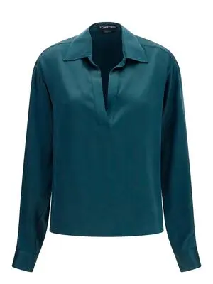 TOM FORD Deep V-neck Silk Shirt - Blue