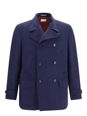Brunello Cucinelli Double-breasted Wool Coat - Blue