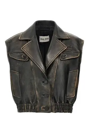 Miu Miu Logo Nappa Vest - Brown