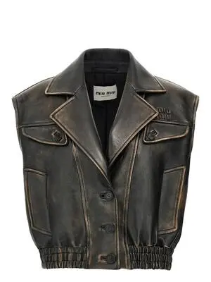 Miu Miu Logo Nappa Vest - Brown