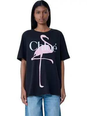 Chloé CHLOÉ Logo Motif Cotton Jersey T-Shirt Gray