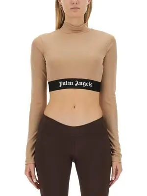 Palm Angels Cropped Top With Logo - Cream