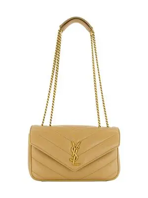 Saint Laurent Loulou Quilted Chevron Leather Cross Body Bag - Brown