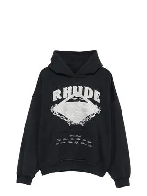 R H U D E Logo Print Cotton Hoodie - Black