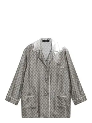 Gucci Silk Twill Shirt With Gg Print In Beige - Cream