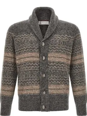 Brunello Cucinelli Nordic Jacquard Cardigan - Gray