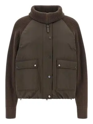 Brunello Cucinelli Knit Insert Down Jacket - Brown