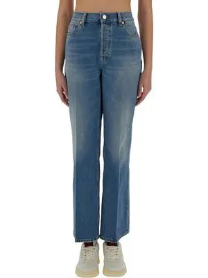 Gucci Denim Pants With Logo Label - Blue