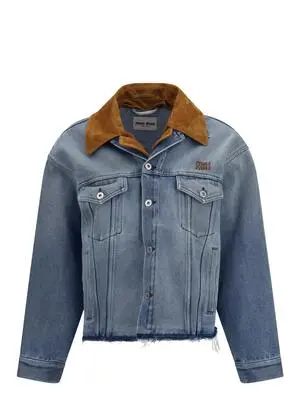Miu Miu Washed Denim And Suede Jacket - Blue