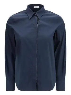 Brunello Cucinelli Embellished Cotton Shirt - Blue
