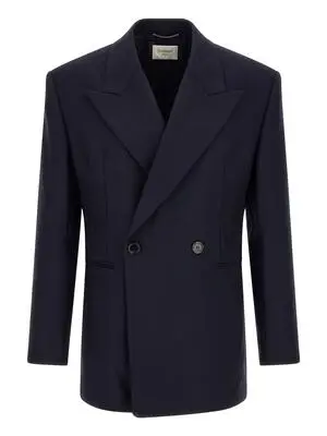 Saint Laurent Felted Wool Gabardine Blazer Jacket - Blue