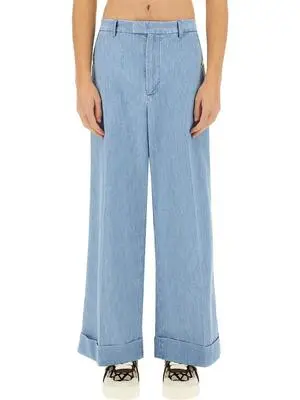 Valentino Garavani Wide Fit Denim Trousers With Lapels - Blue