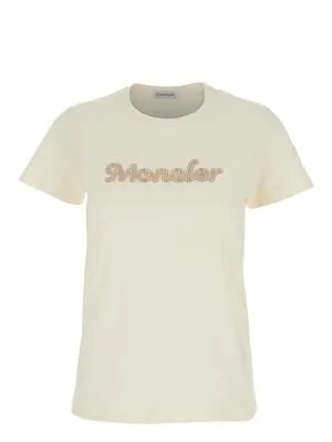 Moncler Embroidered Logo Cotton T-shirt - White
