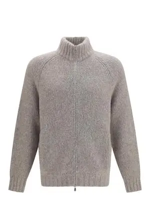 Brunello Cucinelli High-neck Cashmere And Silk Cardigan - Gray