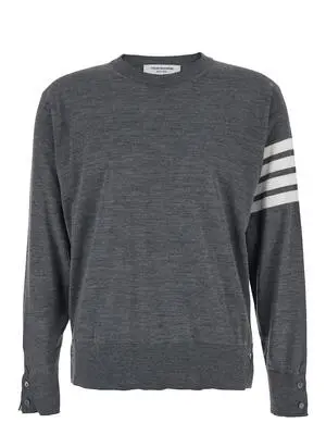 Thom Browne Virgin Wool Crew Neck Sweater With 4-bar Detail - Gray