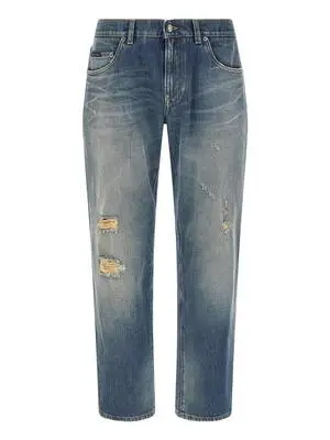 Dolce & Gabbana Destroyed Logo Jeans - Blue