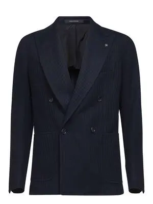 Tagliatore Tagliatore Men Blue Barré Jersey Double-Breasted Balzer Multicolor