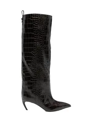 Attico Croc-effect Calf Leather Kitten Heel Boots - Brown