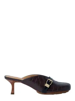 GANNI Ganni Women Sue Croc-Embossed Heeled Mules Brown