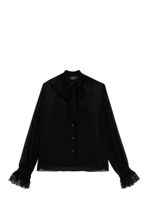 Gucci Lightweight Silk Georgette Shirt With Lace - Black