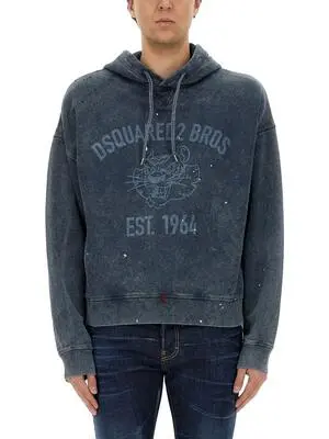 Dsquared2 Graphic Print Cotton Hoodie - Blue