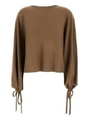 Max Mara MAX MARA Wool Crewneck Sweater With Cuffed Ties Brown