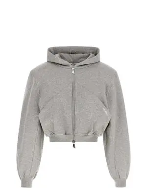 Attico Cropped Zip-up Cotton Hoodie - Gray