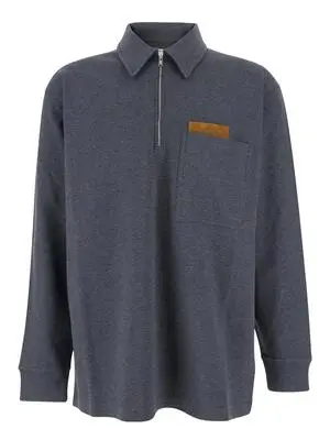 Bottega Veneta Grey Polo Shirt With Long Sleeves And Front Patch Pocket In Cotton - Multicolor